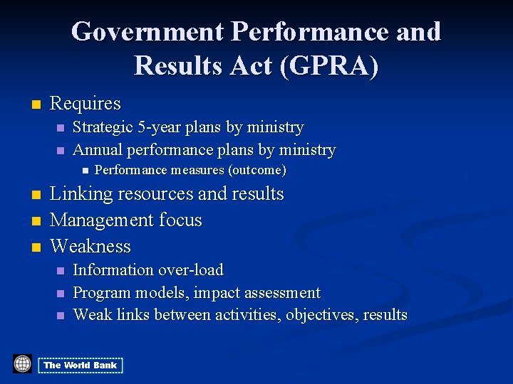 Performance Budgeting U S Experience Bill Dorotinsky World