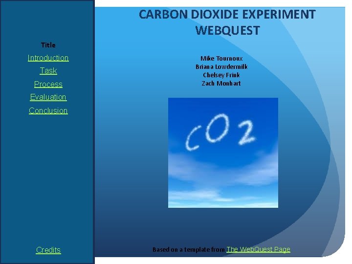 CARBON DIOXIDE EXPERIMENT WEBQUEST Title Introduction Task Process
