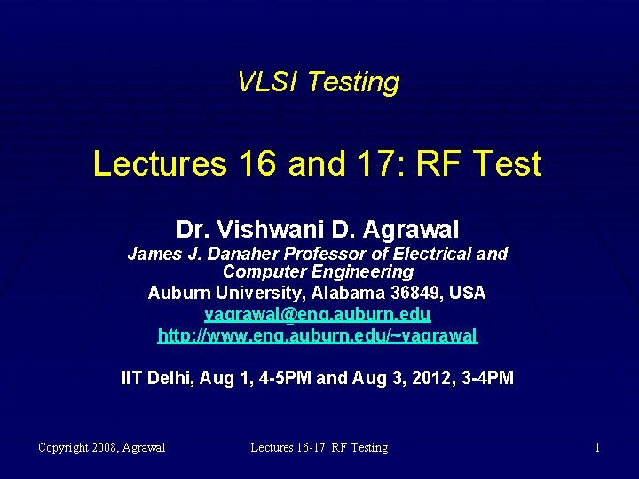 VLSI Testing Lectures 16 and 17 RF Test