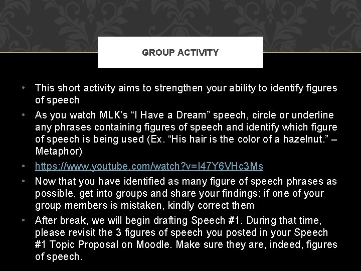 GROUP ACTIVITY This short activity aims to strengthen
