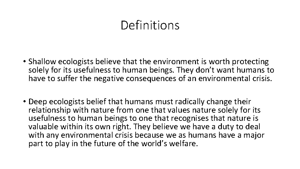 Environment Definitions What are the main environmental concerns