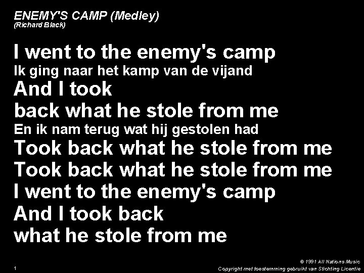 ENEMYS CAMP Medley Richard Black I went to