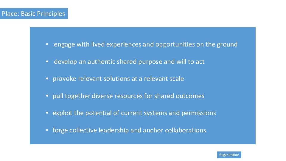 Place Framework for Action Regeneration Place Basic Principles