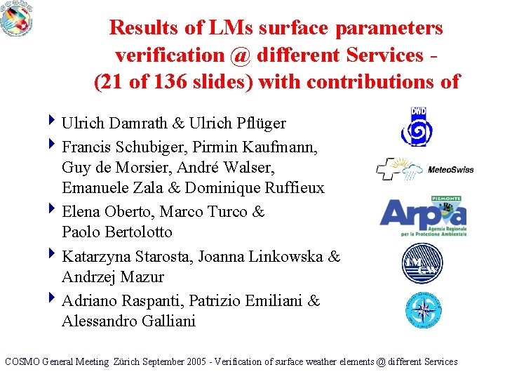 Results of LMs surface parameters verification different Services