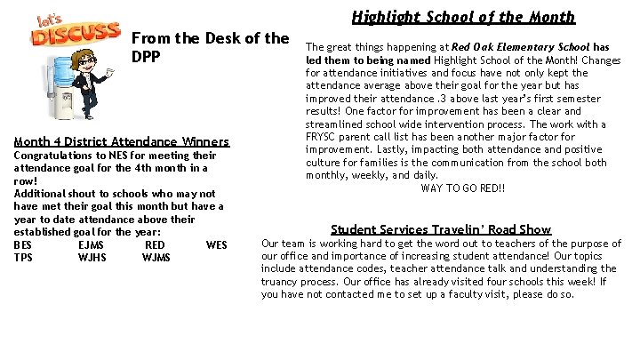 Highlight School of the Month From the Desk