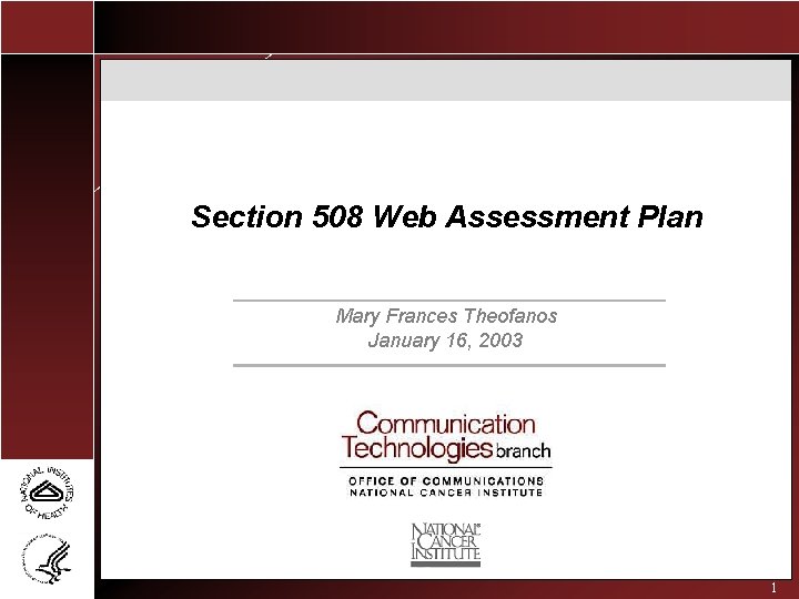 Section 508 Web Assessment Plan Mary Frances Theofanos