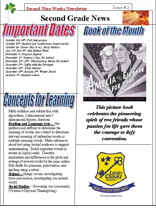 Second Nine Weeks Newsletter Issue 2 Second Grade