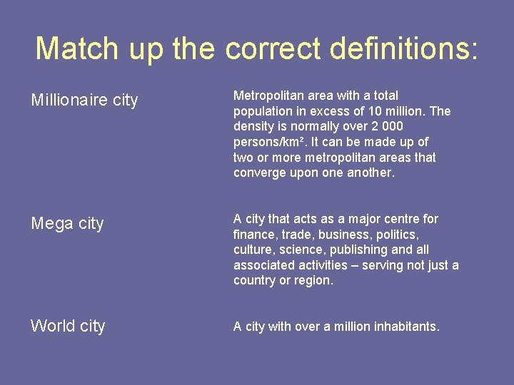 World cities Objectives To identify and locate the