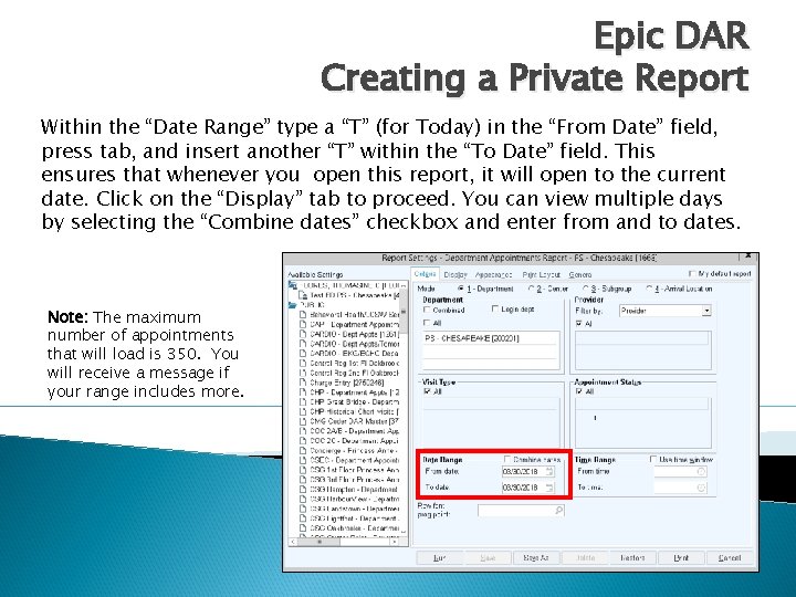 Lesson 6 Epic DAR Creating a Private Report
