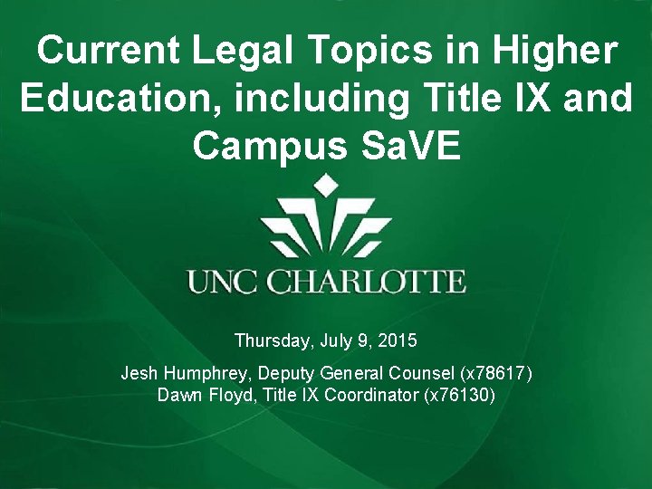 Current Legal Topics in Higher Education including Title