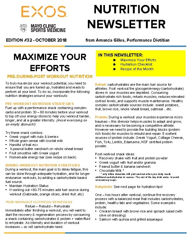 NUTRITION NEWSLETTER EDITION 32 OCTOBER 2018 from Amanda