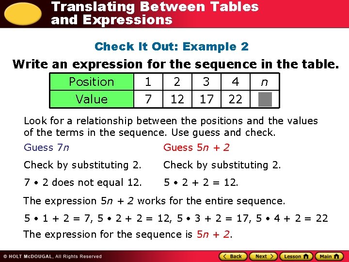 Translating Between Tables and Expressions Warm Up Name