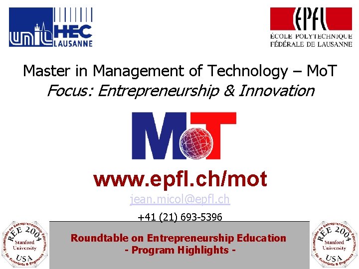 Master in Management of Technology Mo T Focus