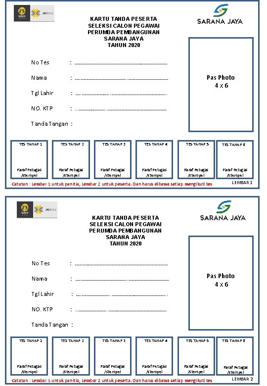 KARTU TANDA PESERTA SELEKSI CALON PEGAWAI KARTU TANDA
