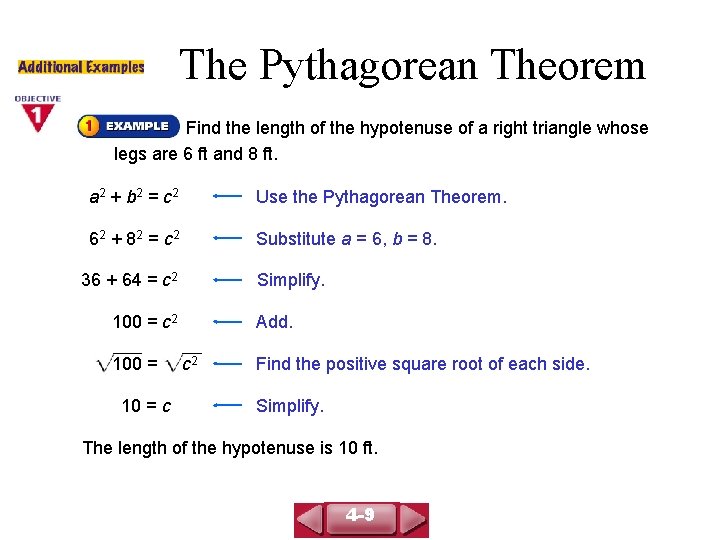 COURSE 3 LESSON 4 9 The Pythagorean Theorem