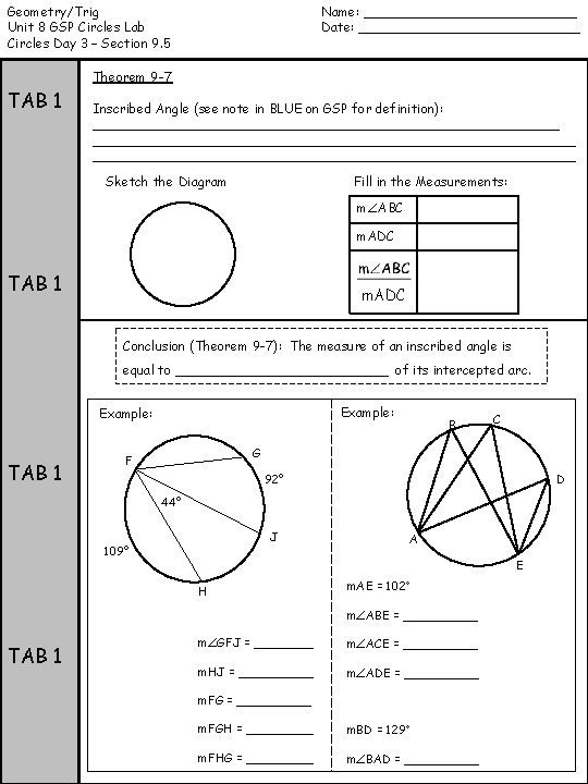 GeometryTrig Unit 8 GSP Circles Lab Circles Day