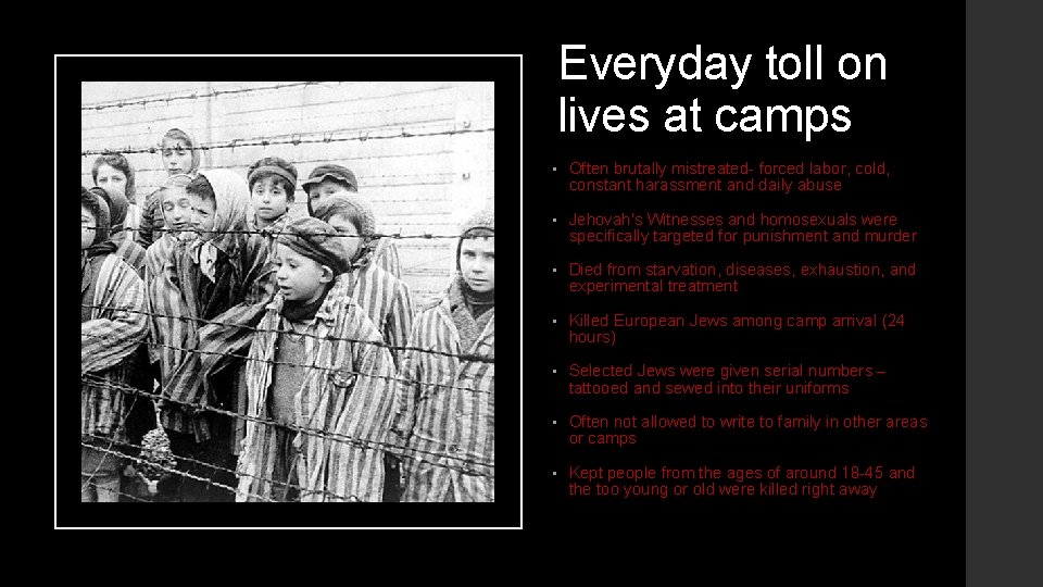 Methods of Dehumanization in concentration camps By Shyla