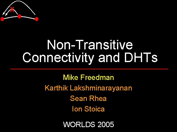 X NonTransitive Connectivity and DHTs Mike Freedman Karthik