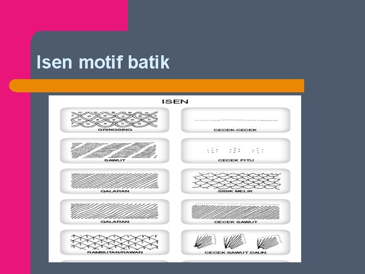 MOTIF BATIK Pengertian Motif Batik l l adalah