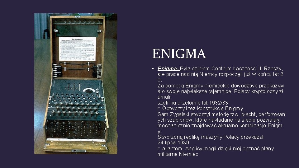DZIE NAUKI POLSKIEJ ENIGMA niemiecka przenona elektromechaniczna maszyna