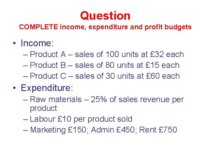 Year 12 AS Business Studies Budgeting Types of