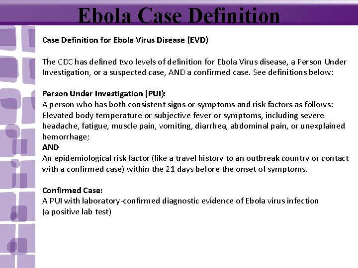 Ebola Virus Identification Isolation Reporting Management and Occupational