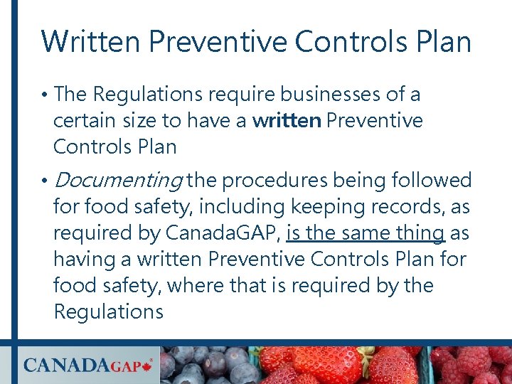 Canada GAP Alignment with the Safe Food for