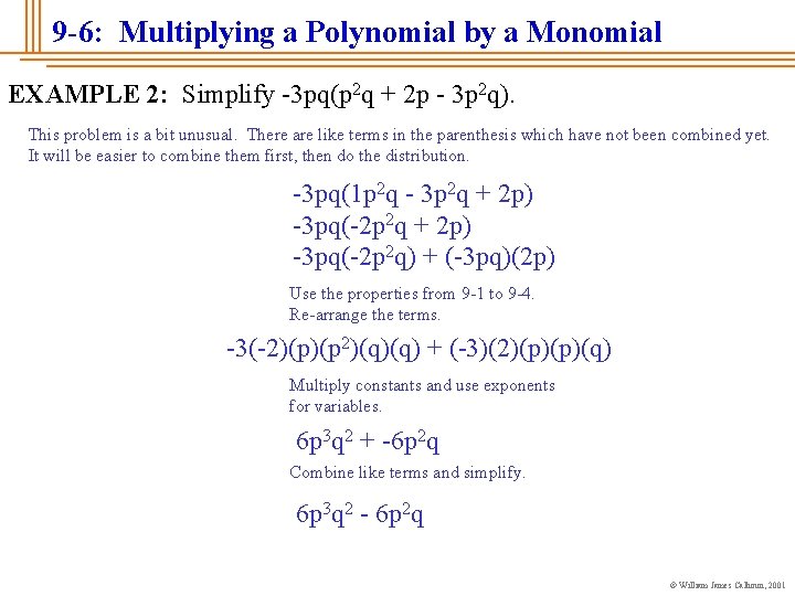 9 6 Multiplying a Polynomial by a Monomial