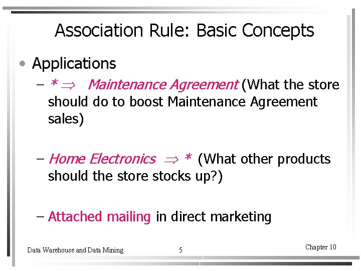 Chapter 10 Association Rules Chapter 1 Content Association