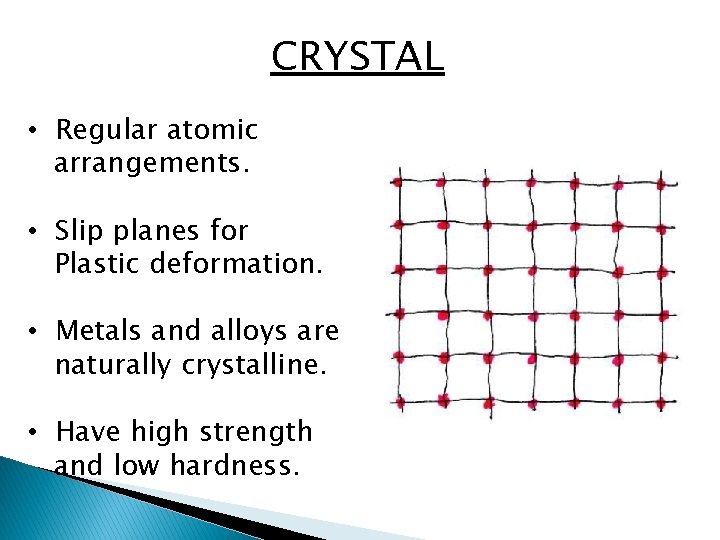 Metallic Glasses CRYSTAL Regular atomic arrangements Slip planes