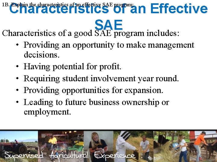 Supervised Agricultural Experience 1 A Describe a Supervised
