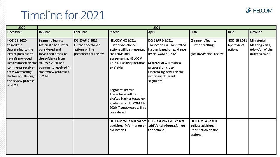 BSAP drafting in 2021 actions Timeline for 2021
