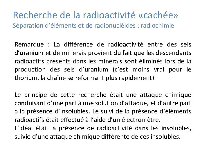 De la radiochimie la radioimmunothrapie Leurs mesures nuclaires