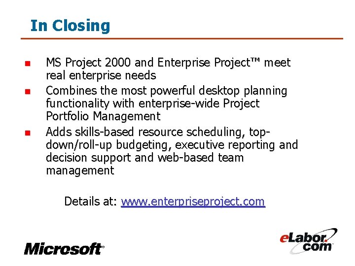 PMI Connections 2000 Enterprise Project September 2000 Agenda
