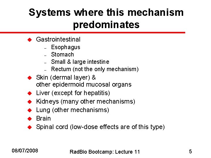 Illinois Institute of Technology Radiation Biophysics Nonstochastic Effects