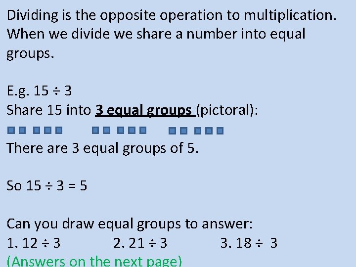 07 01 20 Maths Dividing by 3 I