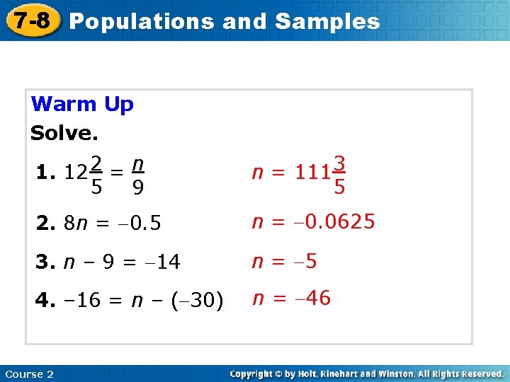 7 8 Populations and Samples Warm Up Problem