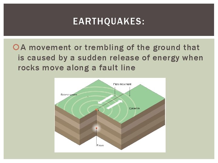 EARTHQUAKES EARTHQUAKES A movement or trembling of the