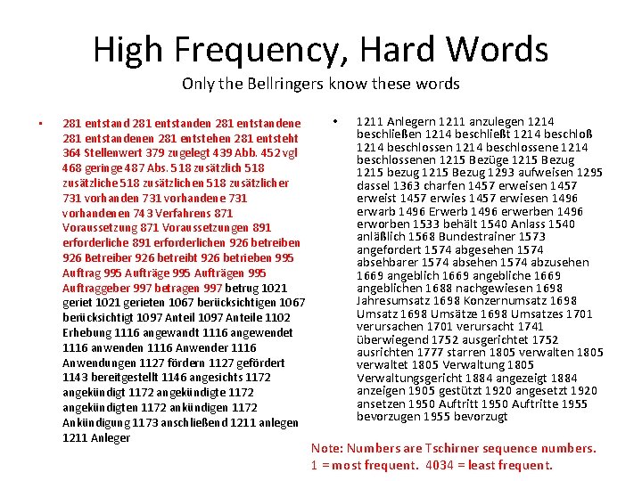German Vocabulary Project Interim Report Completed Word Lists