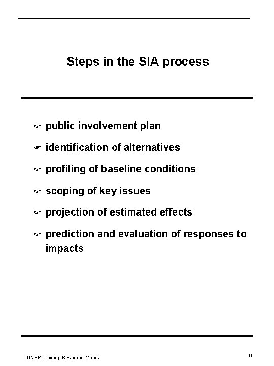 Aims and objectives of SIA are to F