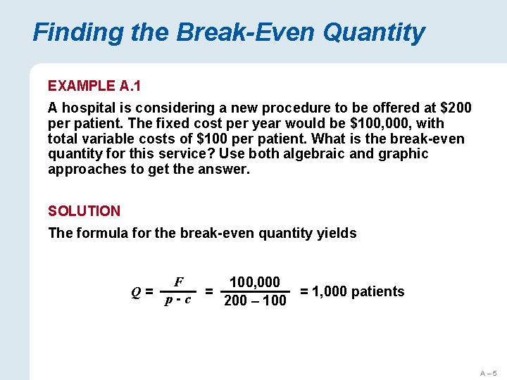 A Decision Making A 1 BreakEven Analysis l