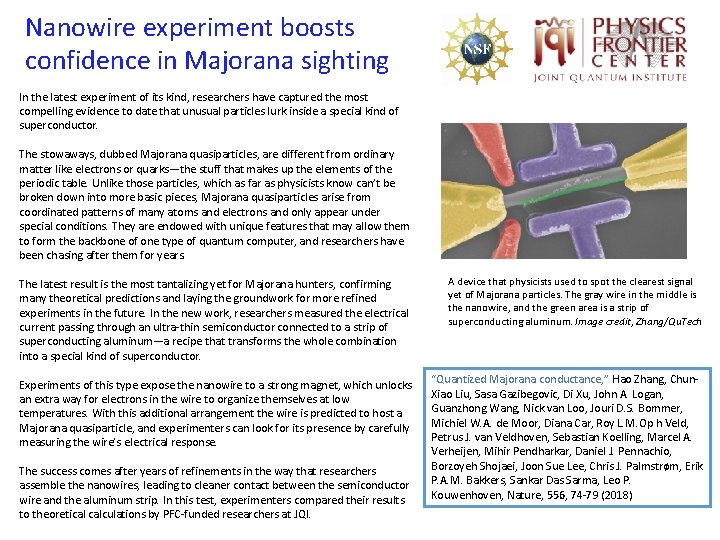 Nanowire experiment boosts confidence in Majorana sighting In