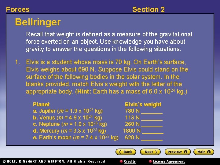 Forces Section 2 Gravity Preview Key Ideas Bellringer