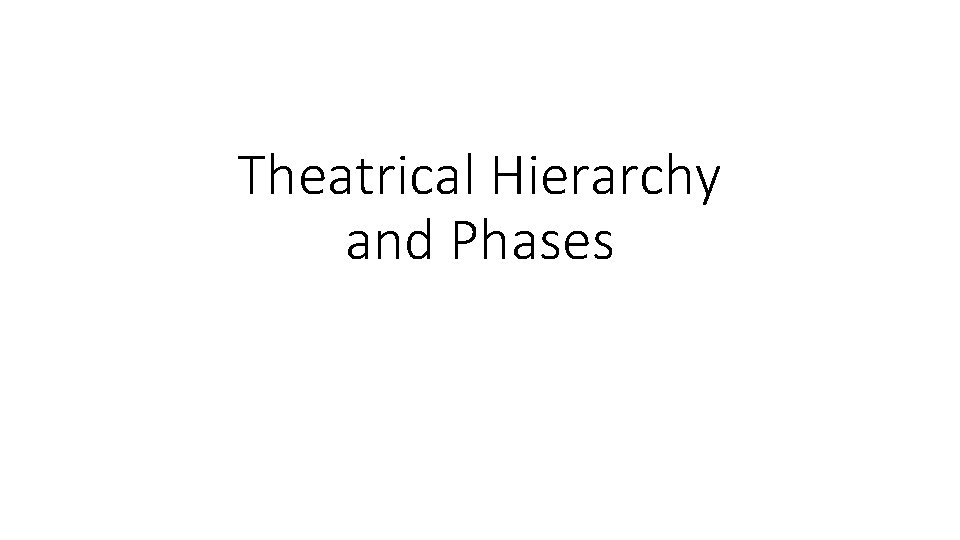 Theatrical Hierarchy and Phases Production phases Phase 1