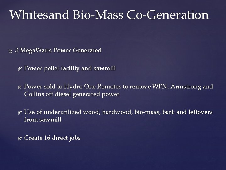 Whitesand First Nation Community Sustainability Initiative Exploring Small