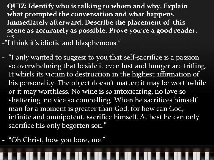 Did you read the novel quizzes Razor By