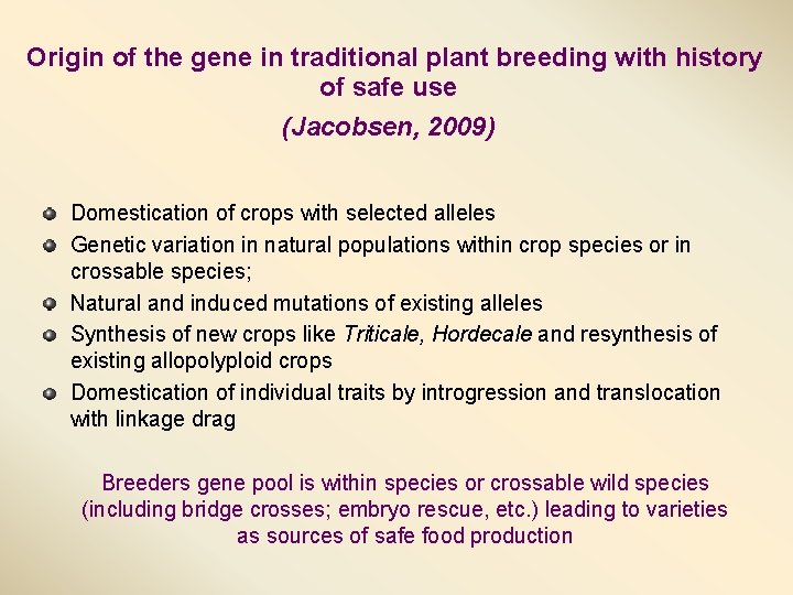 The base line of plant breeding Zoltn Bed