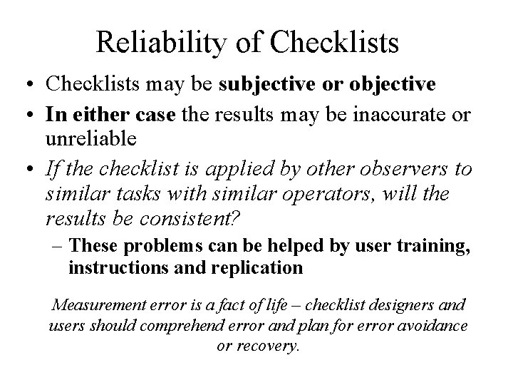 A Checklist on Checklists Brian Peacock NSBRI NASA