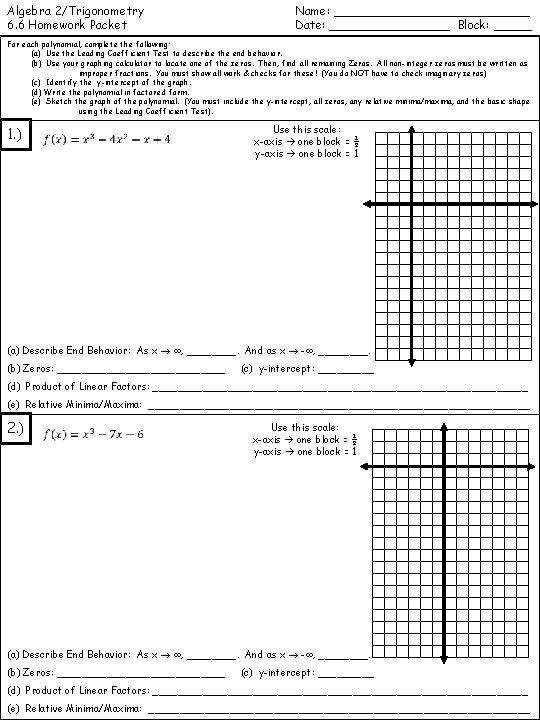 Algebra 2Trigonometry 6 6 Homework Packet Name Date