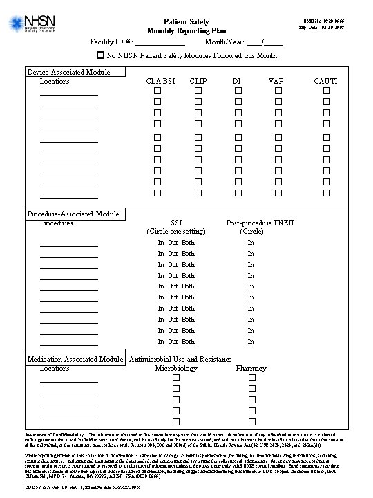 Patient Safety Monthly Reporting Plan Facility ID MonthYear